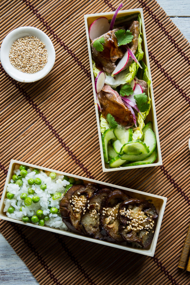 Steak Teriyaki and Miso Aubergine Bento Box Recipe - Great British Chefs