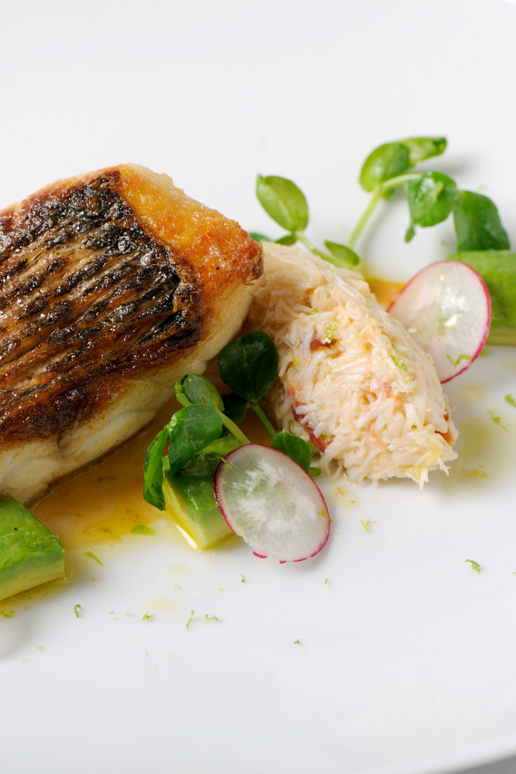 Pan-Fried Sea Bass Fillet With White Crab Salad - Great British Chefs