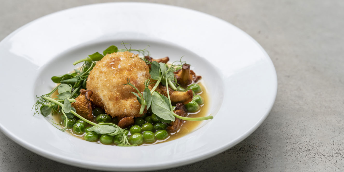 Peas, Girolles And A Crispy Egg Recipe - Great British Chefs