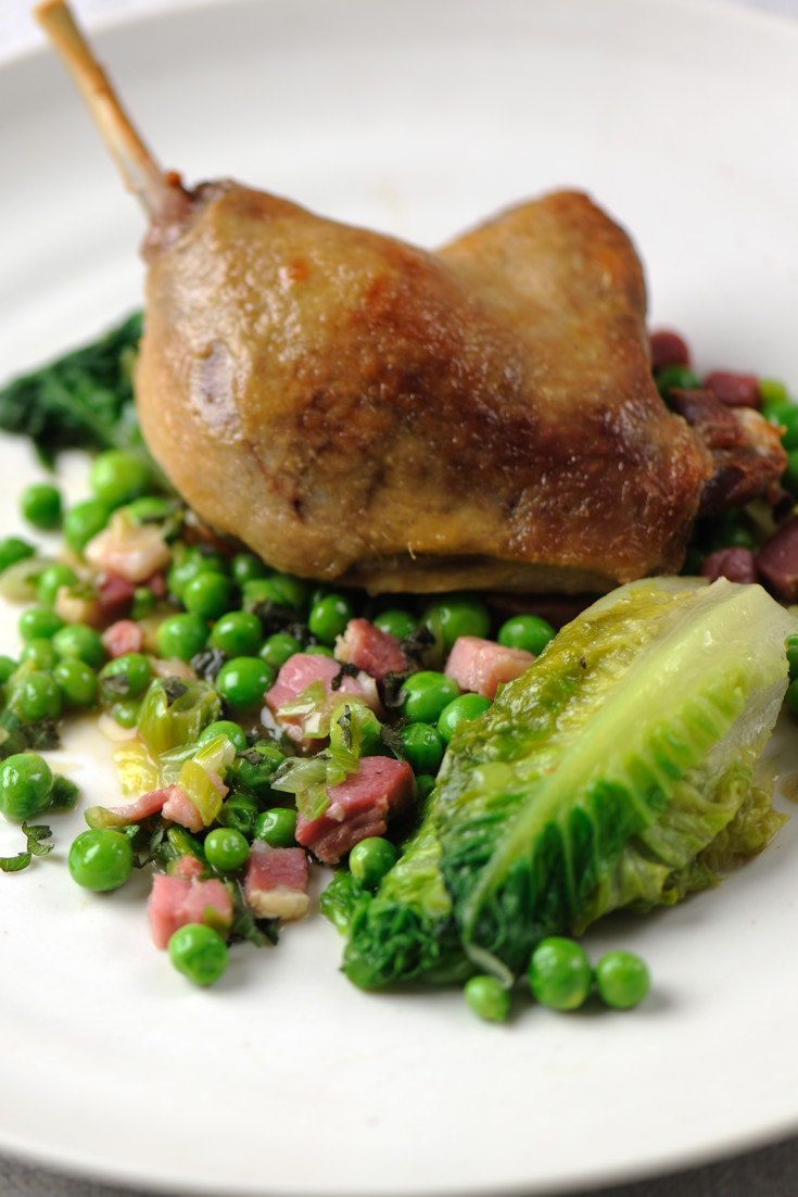 Braised Duck Leg Recipe, Peas, Bacon & Mint - Great British Chefs