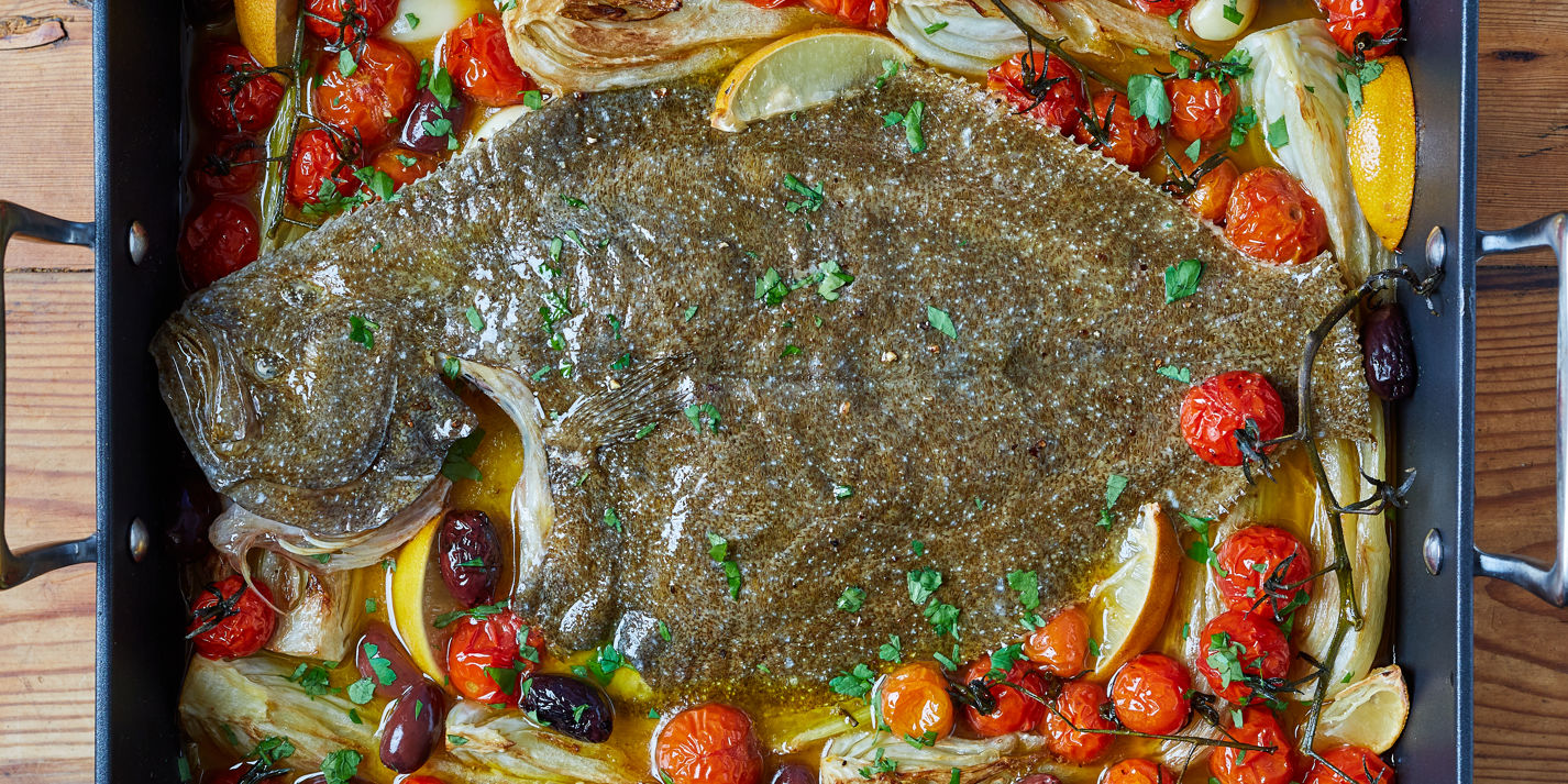 Whole Baked Brill with Fennel and Piccolo Cherry Tomatoes Recipe ...