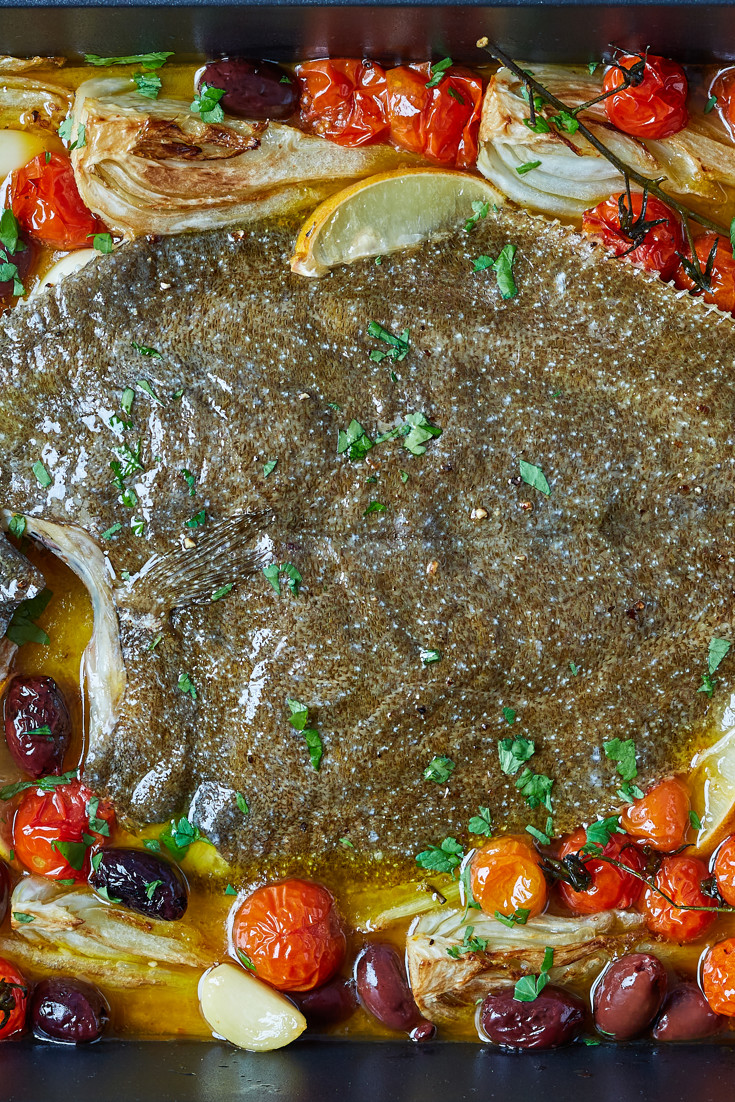Whole Baked Brill with Fennel and Piccolo Cherry Tomatoes Recipe ...