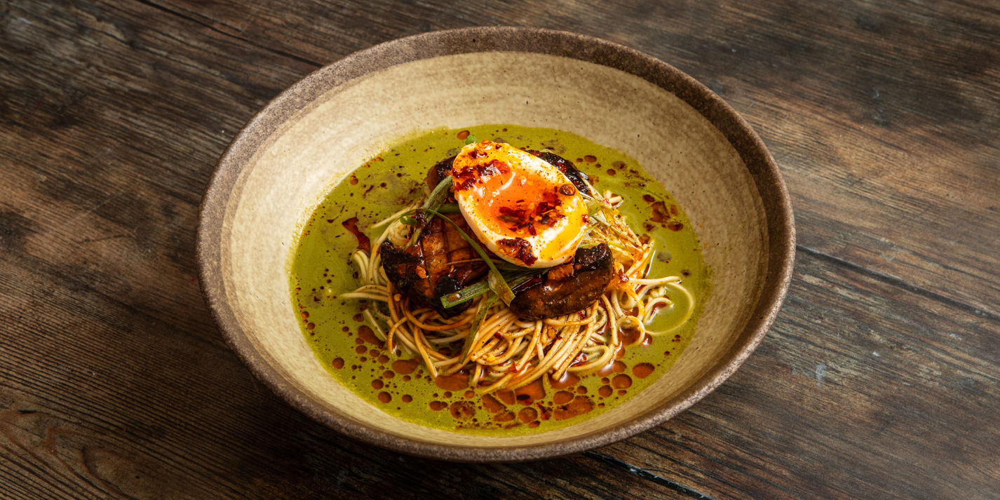 Chilled Herby Noodle Soup with Brown Sugar Chilli Oil and King Oyster ...