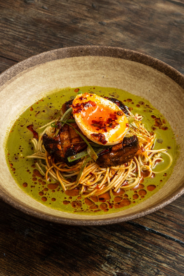 Chilled Herby Noodle Soup with Brown Sugar Chilli Oil and King Oyster ...