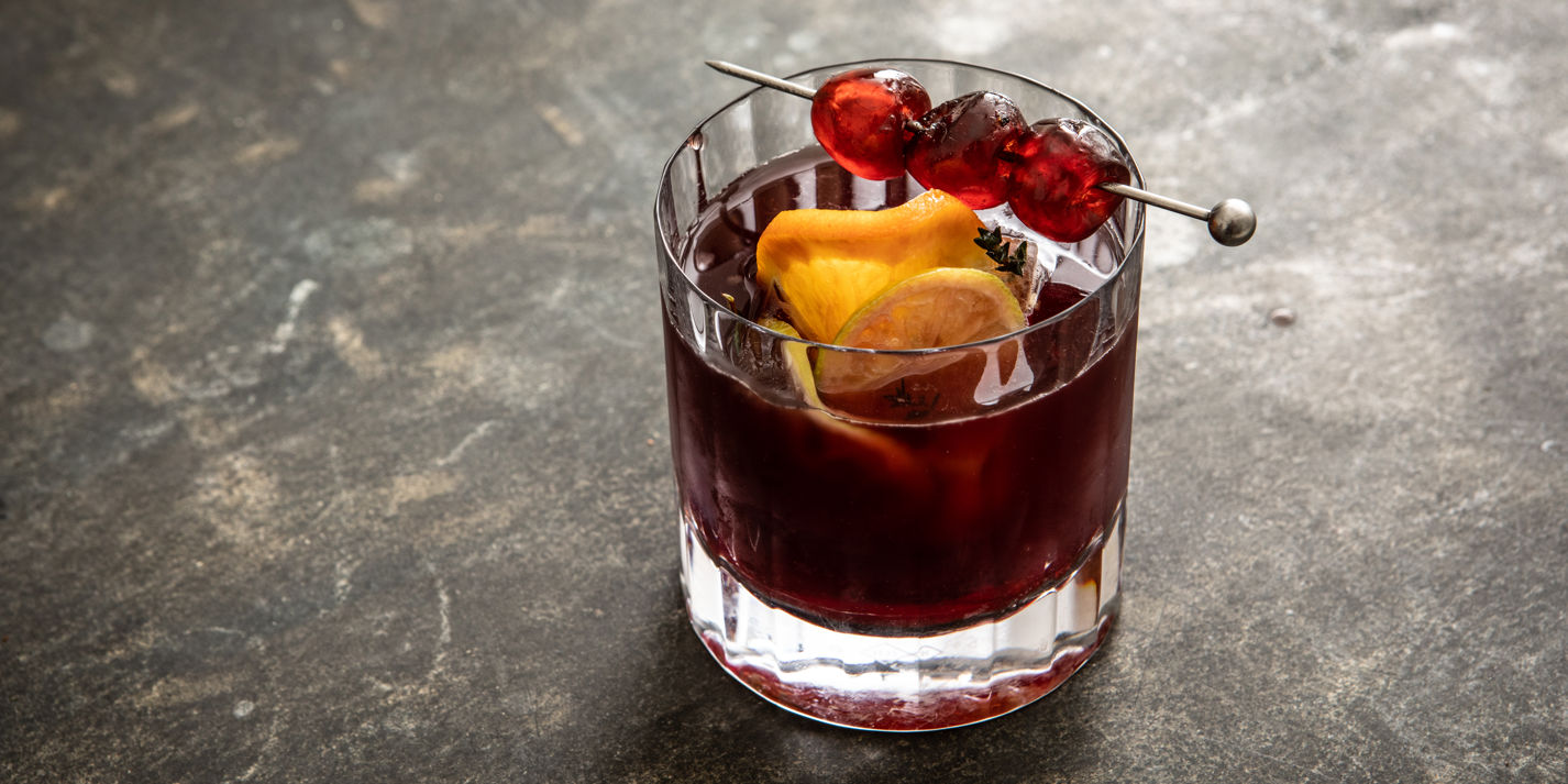Sour Cherry Old Fashioned With Citrus and Thyme Ice Recipe - Great ...