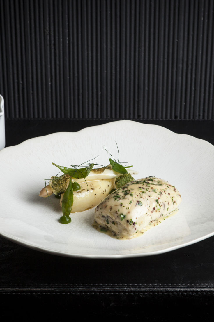 Turbot with Mussel Mousse, Dulse, Potatoes and White Asparagus Recipe ...