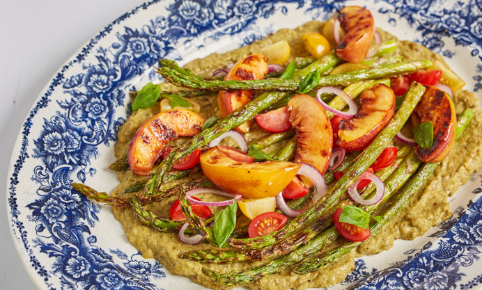 Green Romesco Sauce with Charred Nectarines and Asparagus Recipe ...