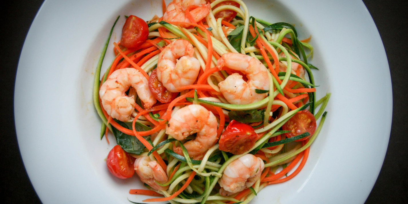 Garlic Chilli Prawns With Courgette Noodles - Great British Chefs