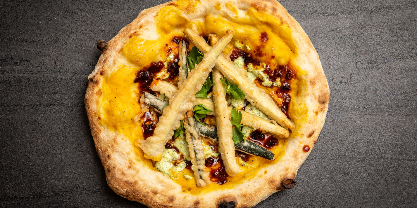 Courgette Pizza with Herby Goat’s cheese and Chipotle Chutney Recipe ...