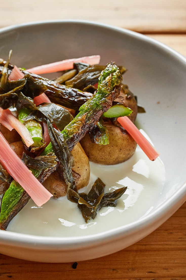 Jersey Royals with Asparagus, Rhubarb and Buttermilk Recipe - Great ...