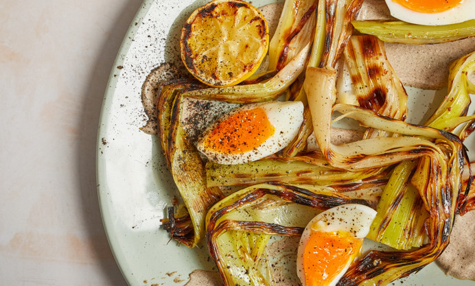 Charred Leeks with Leek Ash Crème Fraîche Recipe - Great British Chefs